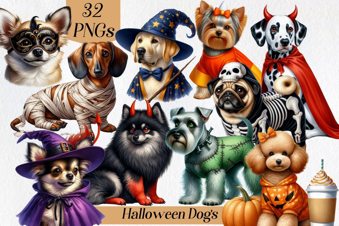 Halloween Dogs Clipart, Fancy Dress, Party Dogs, Dress Up, Dogs in ...