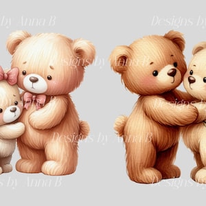 Watercolor Hugging Teddy Bears Clipart: Friendship PNG Images (digital ...