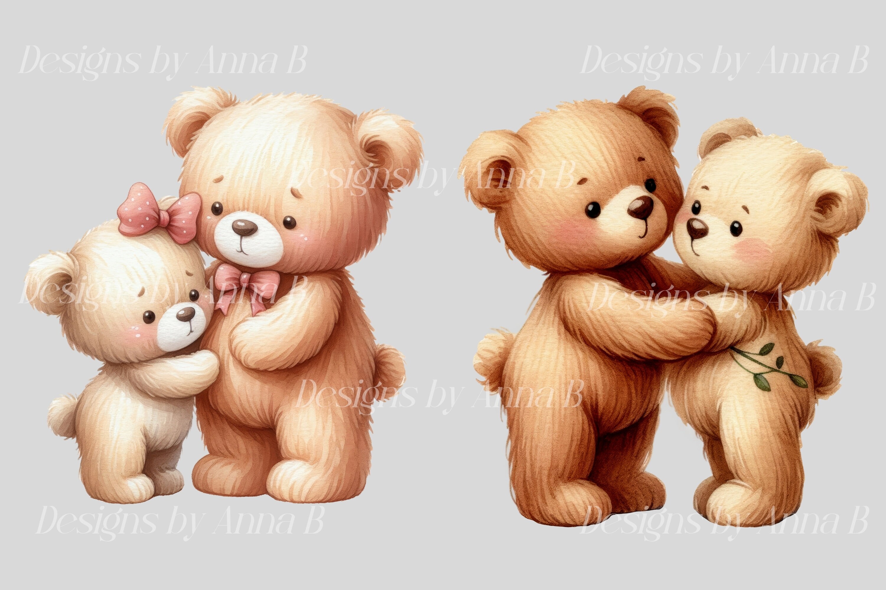 Watercolor Hugging Teddy Bears Clipart: Friendship PNG Images (digital ...