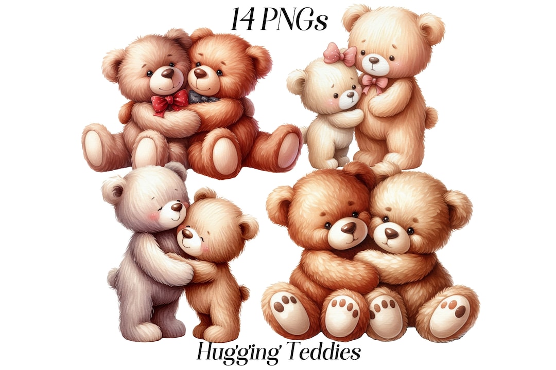 Watercolor Hugging Teddy Bears Clipart: Friendship PNG Images (digital ...