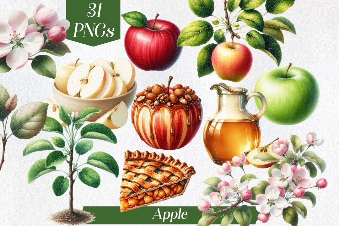 Apple Clipart, Watercolor Apple Clip Art, Png, Apple Pie, Fresh Fruit ...
