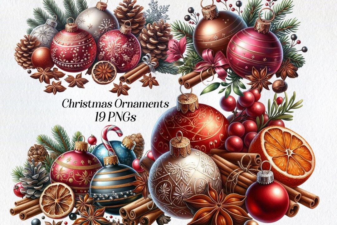 Christmas Ornaments Clipart, Watercolor Baubles Clip Art, Png ...