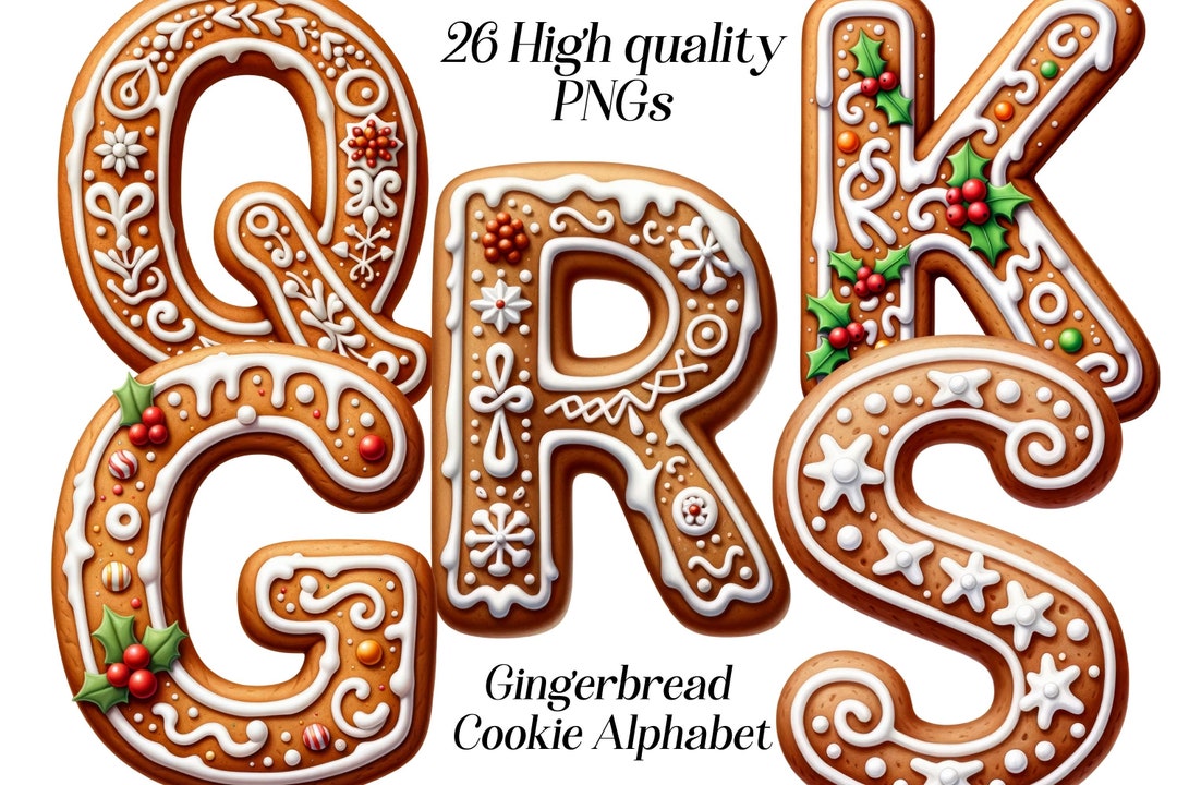 Watercolor Gingerbread Cookie Alphabet Clipart (PNG Files) - Etsy