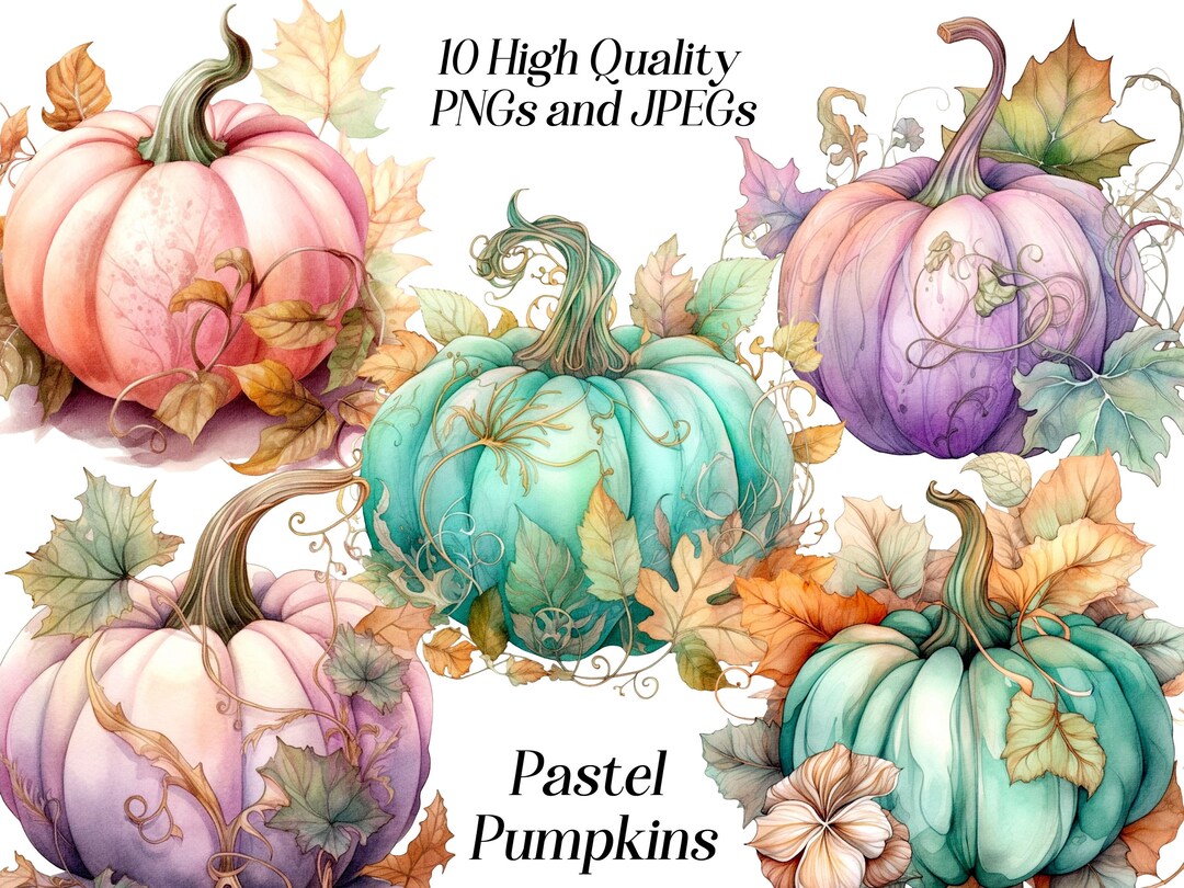 Watercolor Pastel Pumpkin Clipart, 10 High Quality JPEG and PNG Files ...