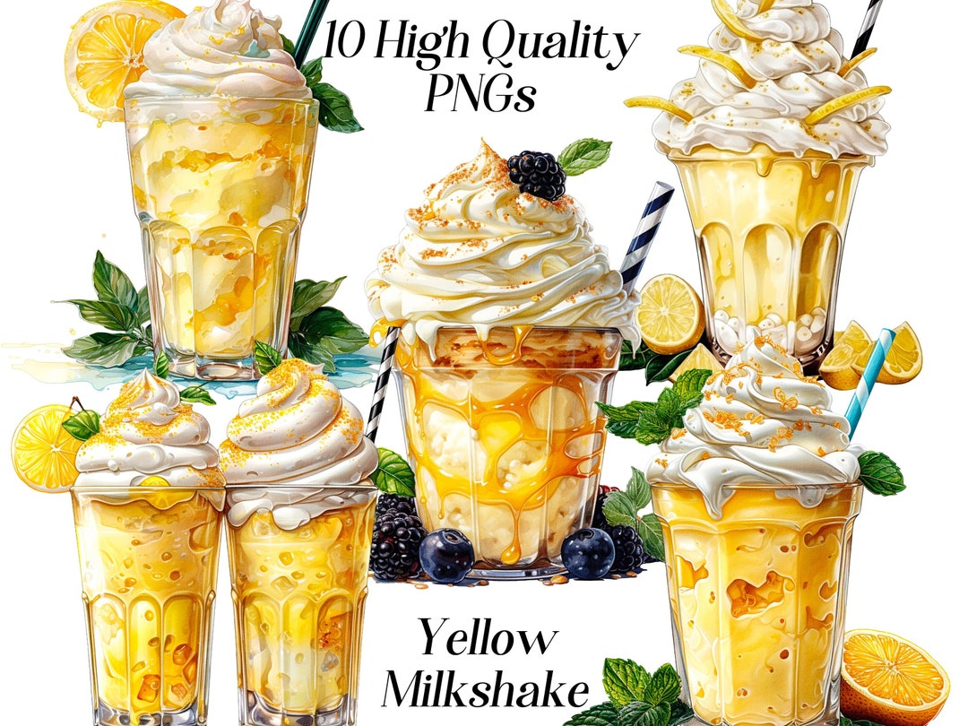 Watercolor Yellow Milkshake Clipart: 10 PNG Files (digital Download) - Etsy
