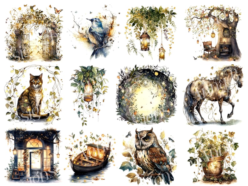 Watercolor Enchanted Forest Clipart: Magic Fantasy Pngs (digital ...
