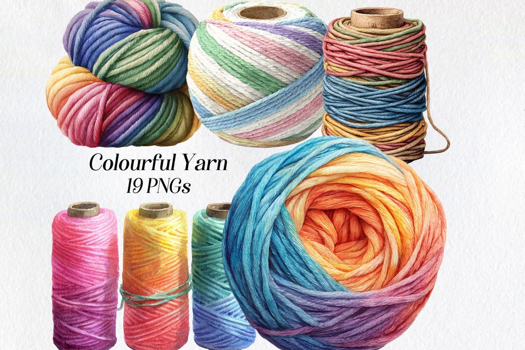 Watercolor Yarn Clipart: Colorful Knitting Graphics (digital Download ...