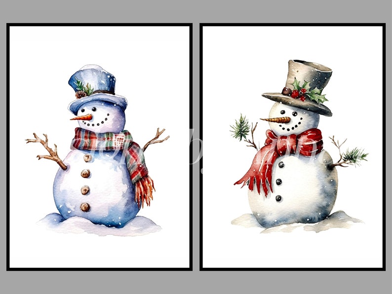 Watercolor Snowman Clipart: Winter Holiday PNG JPEG Files (digital ...