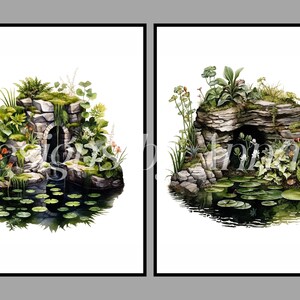 Watercolor Pond Clipart, 10 High Quality JPEG and PNG Files, Garden ...