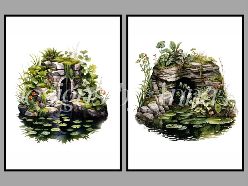 Watercolor Pond Clipart 10 High Quality JPEG and PNG Files - Etsy