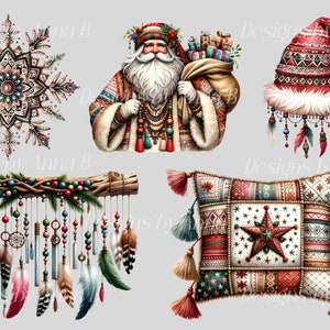 Watercolor Bohemian Christmas Clipart: 27 PNG Festive Graphics (digital ...