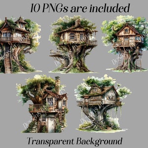 Watercolor Tree House Clipart, 10 High Quality JPEG and PNG Files ...