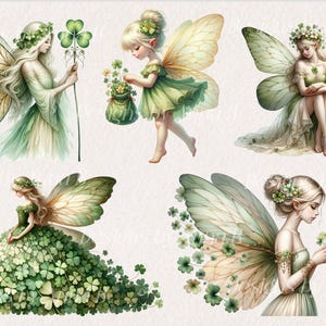 St Patrick's Day Fairy Clipart: Watercolor Shamrock PNG (digital ...
