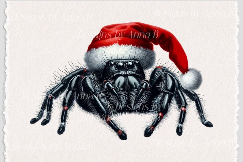 Christmas Jumping Spider Clipart: Watercolor Holiday PNG Graphics ...