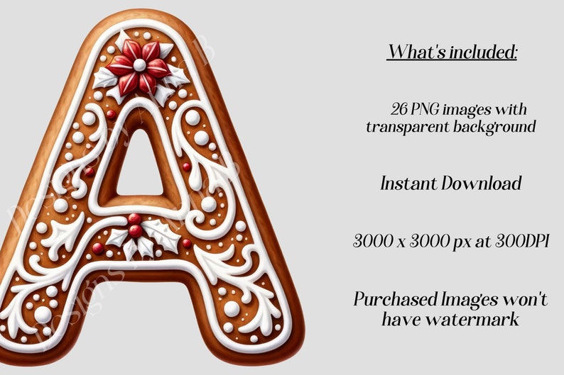 Watercolor Gingerbread Cookie Alphabet Clipart (PNG Files) - Etsy