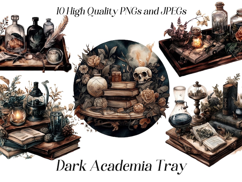 Watercolor Dark Academia Clipart 10 High Quality JPEG and PNG - Etsy