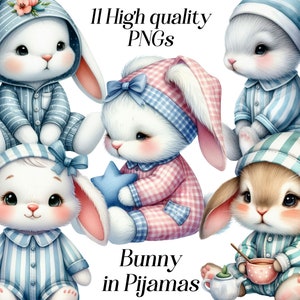 Watercolor Bunny in Pijamas Clipart, 11 High Quality PNG Files, Cute ...