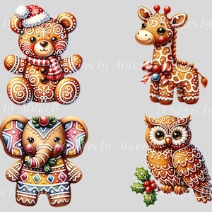 Watercolor Gingerbread Animals Clipart: Festive Holiday Pngs (digital ...