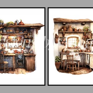 Watercolor Rustic Kitchen Clipart, 10 High Quality JPEG and PNG Files ...