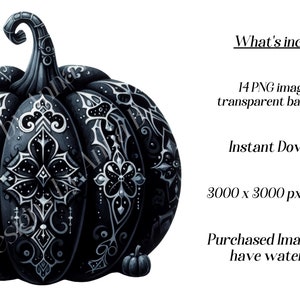 Watercolor Gothic Pumpkin Clipart, 14 PNG Files, Halloween Graphics ...
