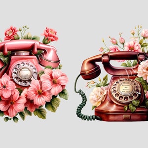 Watercolor Vintage Telephone Clipart, 10 High Quality PNG Files ...