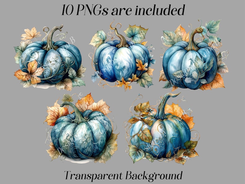 Watercolor Blue Pumpkins Clipart: Cottagecore Printables (JPEG, PNG) - Etsy
