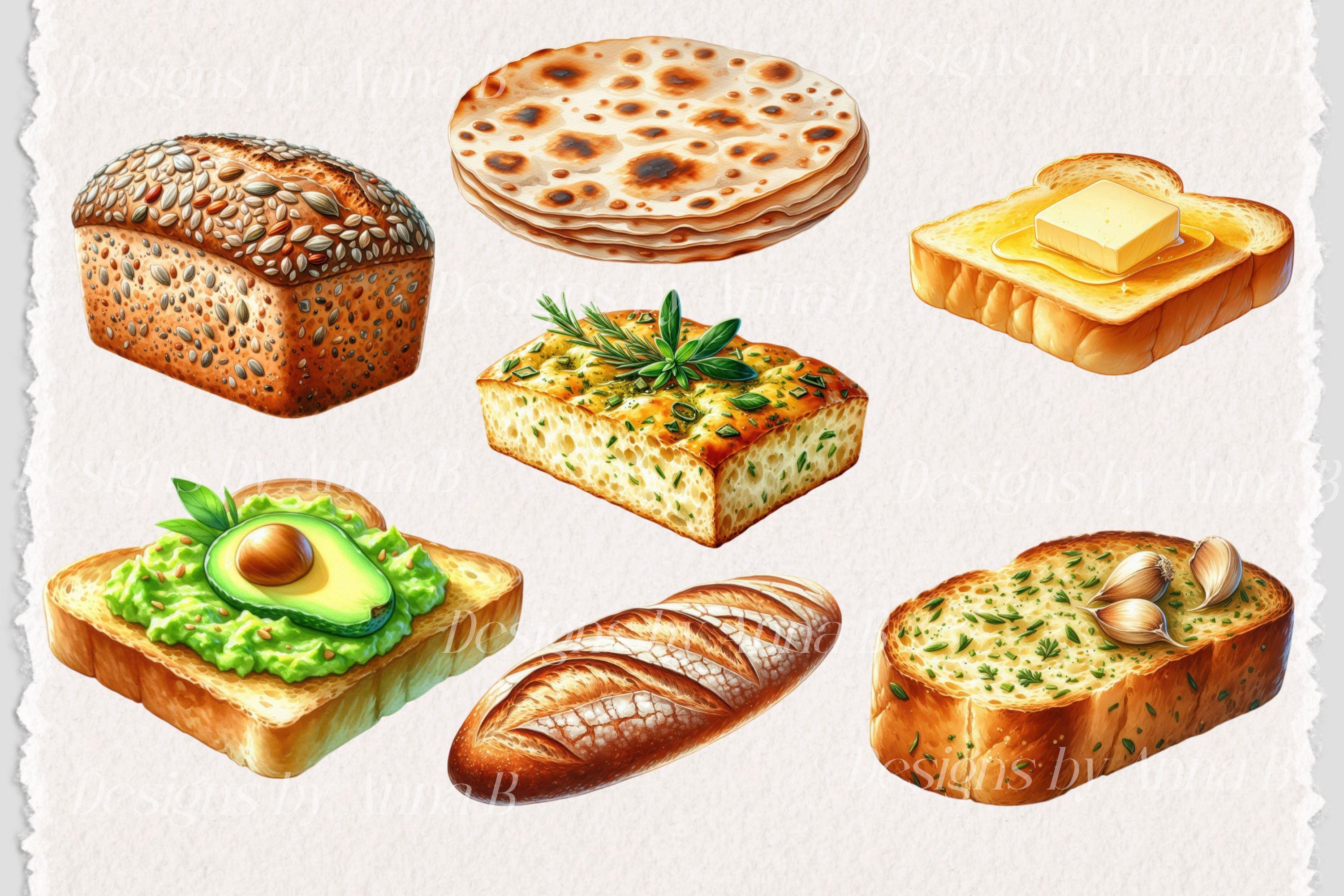 Watercolor Bread Clipart: Bakery PNG Images (digital Download) - Etsy