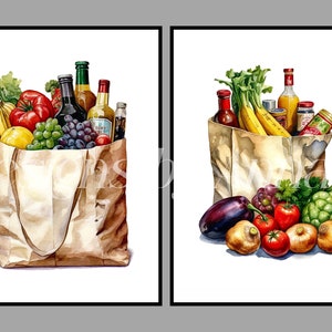 Watercolor Grocery Bag Clipart, 10 High Quality JPEG and PNG Files ...
