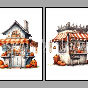 Watercolor Halloween Shop Clipart, 10 High Quality JPEG and PNG Files ...