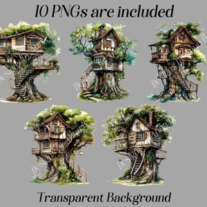 Watercolor Tree House Clipart, 10 High Quality JPEG and PNG Files ...