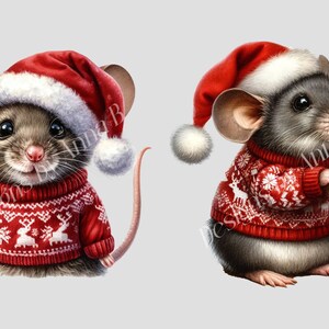 Watercolor Christmas Mouse Clipart, 10 PNG Files, Santa Rat, Xmas ...