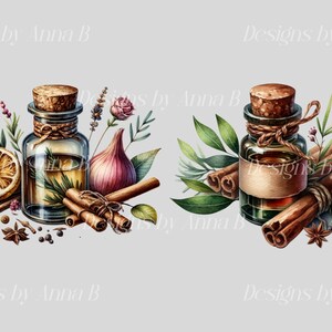 Watercolor Essential Oils Clipart: Botanical Aromatherapy PNG (digital ...