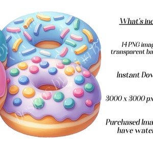 Watercolor Pastel Doughnuts Clipart, 14 PNG Files, Food Clip Art, Sweet ...