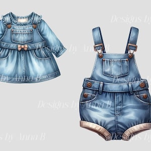 Baby Jeans Clothing Clipart, 13 PNG Files, Cute Baby Dress, Nursery Art ...