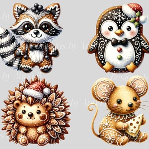 Watercolor Gingerbread Animals Clipart: Festive Holiday Pngs (digital ...