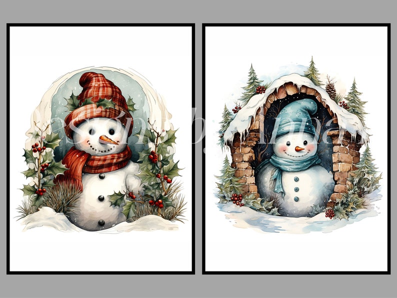 Watercolor Snowman Clipart: Winter Holiday PNG JPEG Files (digital ...