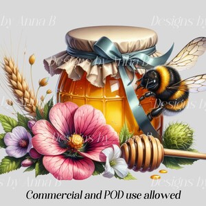 Watercolor Bumblebee and Honey Clipart, 14 PNG Files, Honey Bee, Honey ...