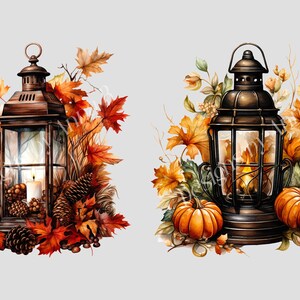 Watercolor Autumn Lantern Clipart, 10 High Quality PNG Files, Fall Clip ...