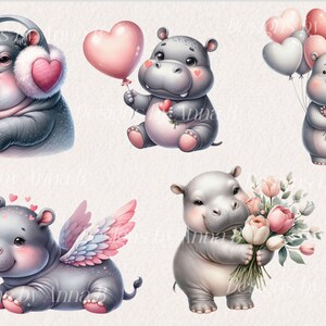 Watercolor Hippo Clipart, Valentine's Day Animals (digital Download) - Etsy