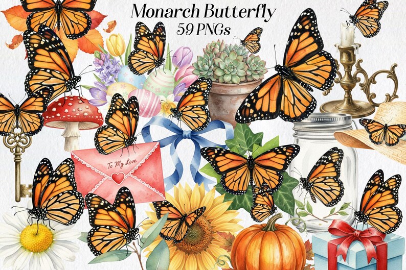 Watercolor Butterfly Clipart, Insects Clipart, Floral Clip Art (digital ...