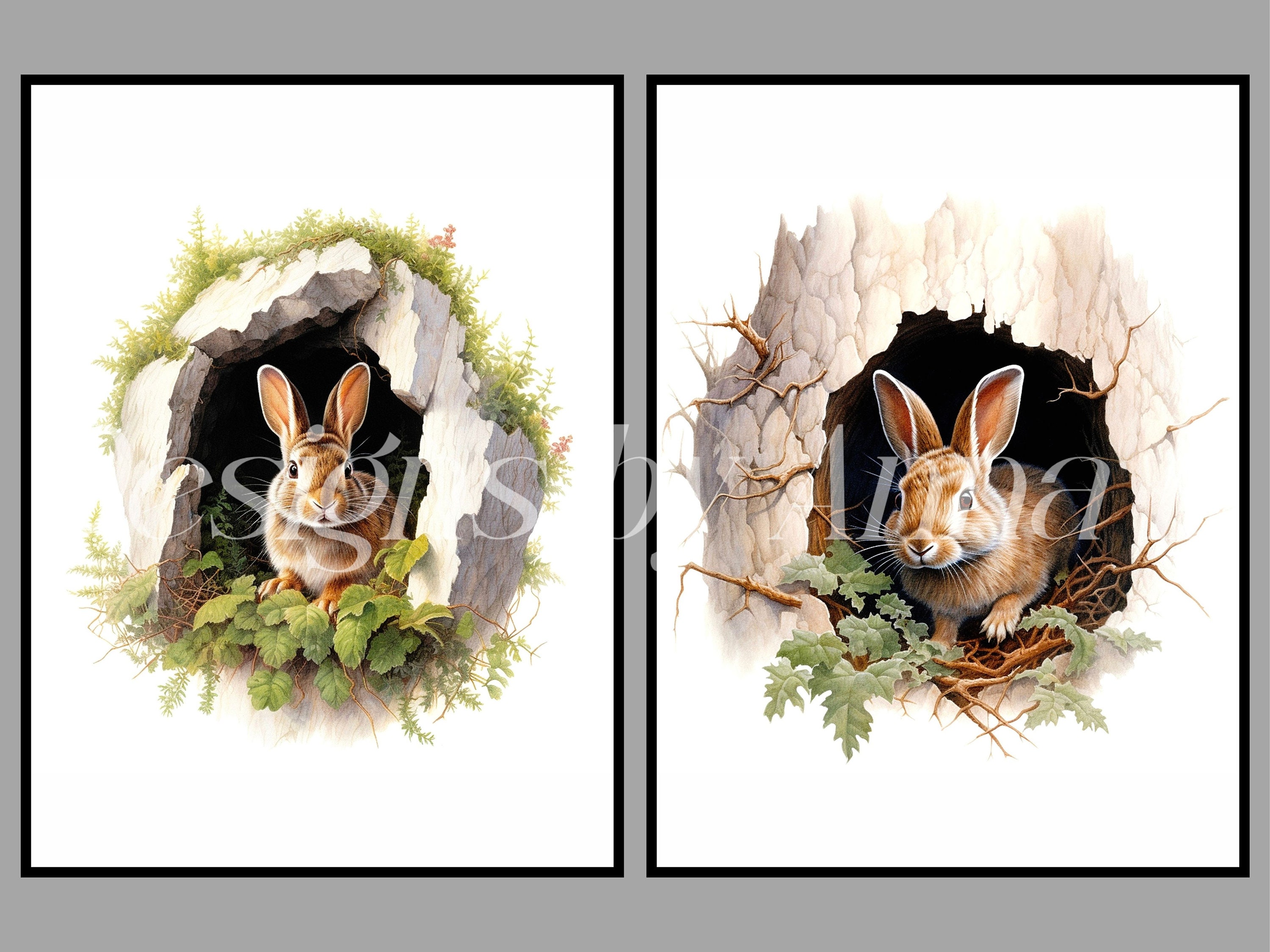 Watercolor Rabbit Clipart: Forest Animal PNG, JPEG Files (digital ...