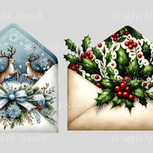 Watercolor Christmas Envelopes Clipart: Festive Holiday PNG Files - Etsy