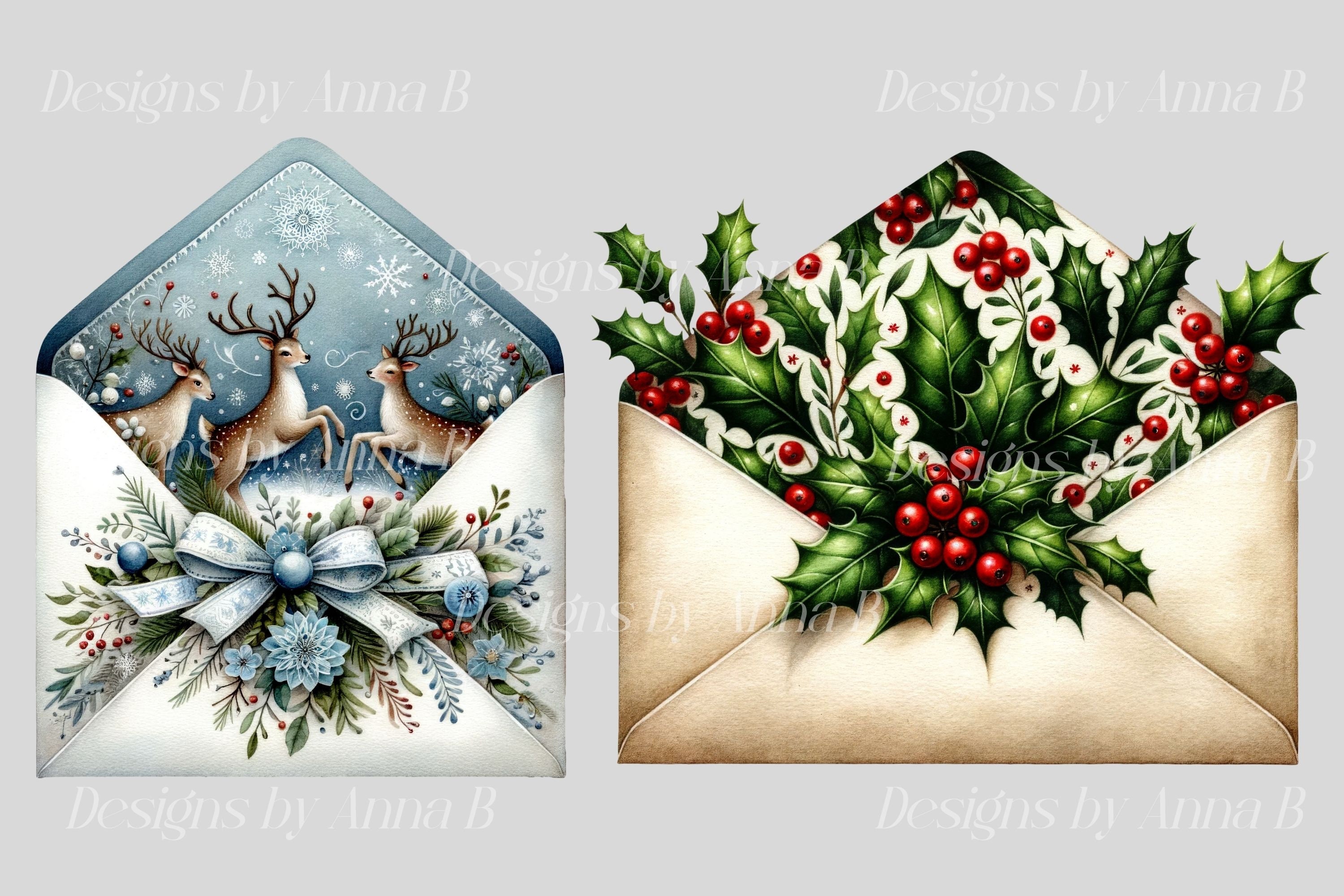 Watercolor Christmas Envelopes Clipart: Festive Holiday PNG Files - Etsy