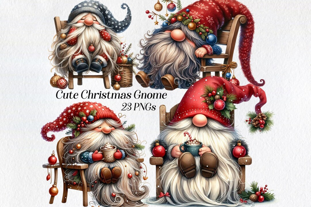 Watercolor Christmas Gnome Clipart: Festive PNG Graphics (digital ...