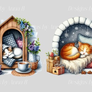 Watercolor Sleeping Cat Clipart, 10 High Quality PNG Files, Cute Cat ...