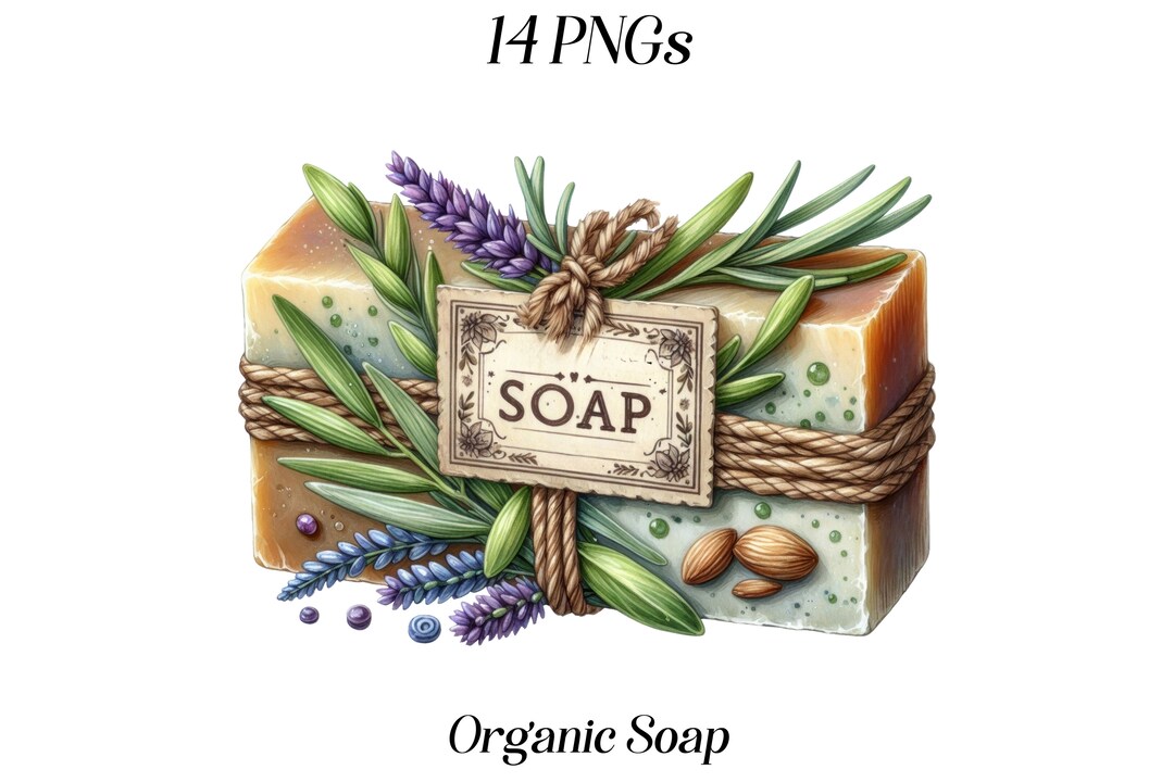Watercolor Organic Soap Clipart, 14 PNG Files, Rustic Soap, Handmade ...