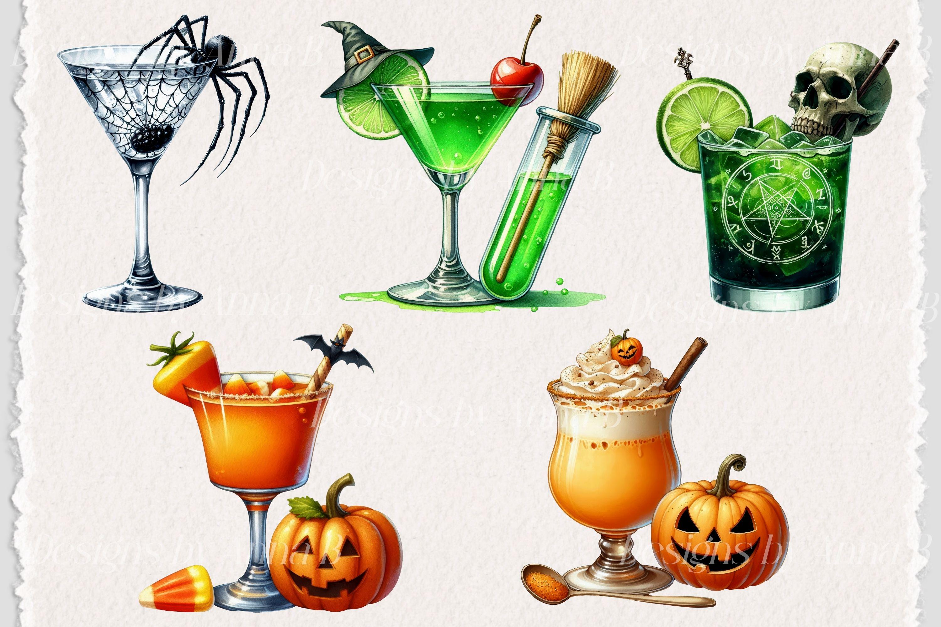 Watercolor Halloween Cocktail Clipart: Spooky Gothic Drinks (digital ...
