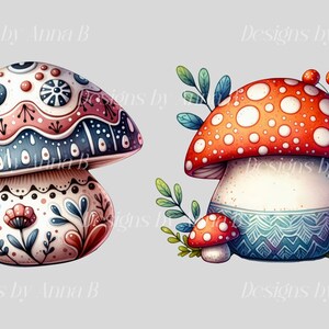 Watercolor Cute Mushroom With Pattern Clipart, 12 PNG Files, Ceramic ...
