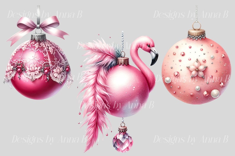 Watercolor Pink Christmas Baubles Clipart: Festive Ornaments (PNG Files ...