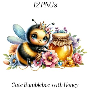 Cute Bumblebee With Honey Pot Clipart, 12 PNG Files, Watercolor, Honey ...